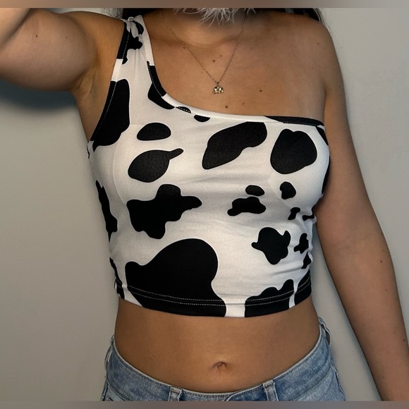 SHEIN | Tops | Cow Print Oneshoulder Crop Top | Poshmark